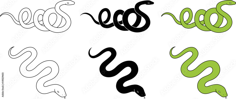 Green Snake Clipart- Outline, Silhouette & Color Stock Vector | Adobe Stock