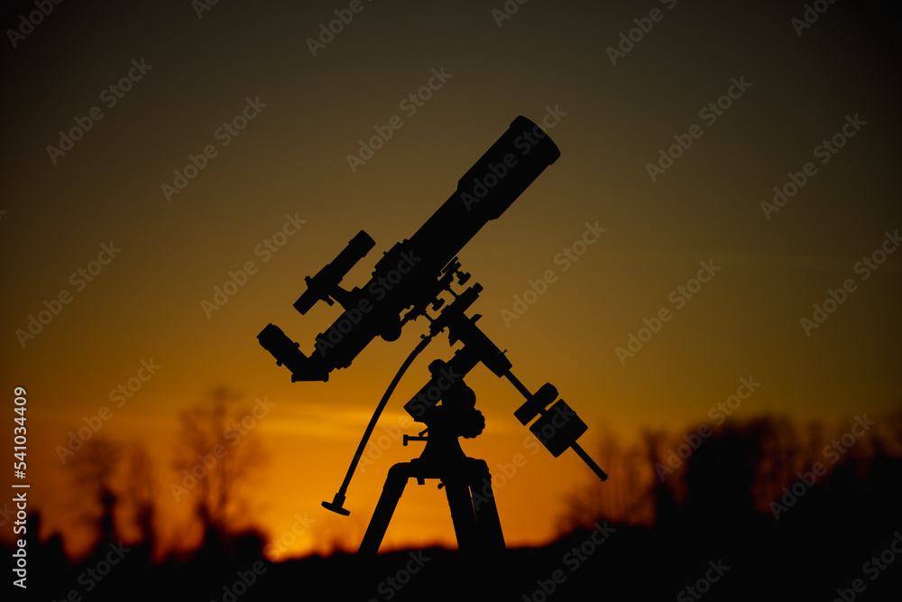 Astronomical telescope and equipment for observing stars, Milky way ...