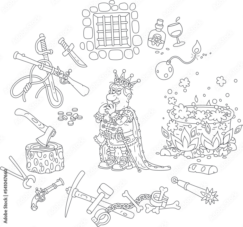 Angry king thinking about methods and means of struggle against his ...