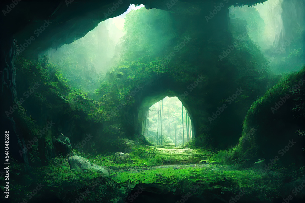 ภาพประกอบสต็อก Fantasy cave entrance in the forest ภาพ | Adobe Stock