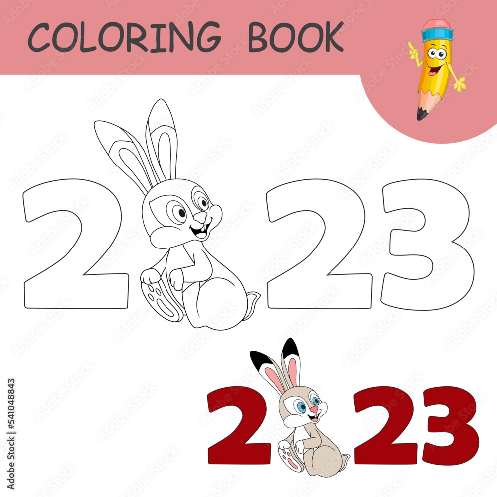 Coloring book with cartoon Rabbit as symbol of 2023 Chinese New Year ...