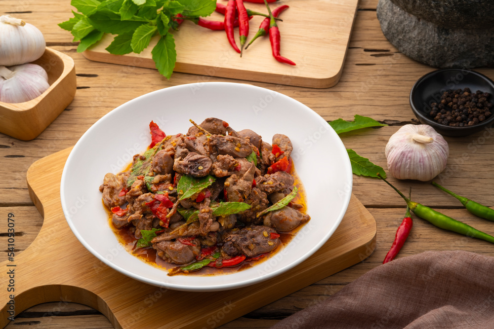 Stir-fried Chicken Giblets(livers, heart and gizzards) with Chillies ...