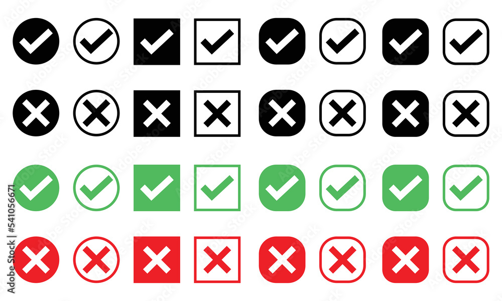Green check mark and red wrong and cancel mark symbols. True and false ...