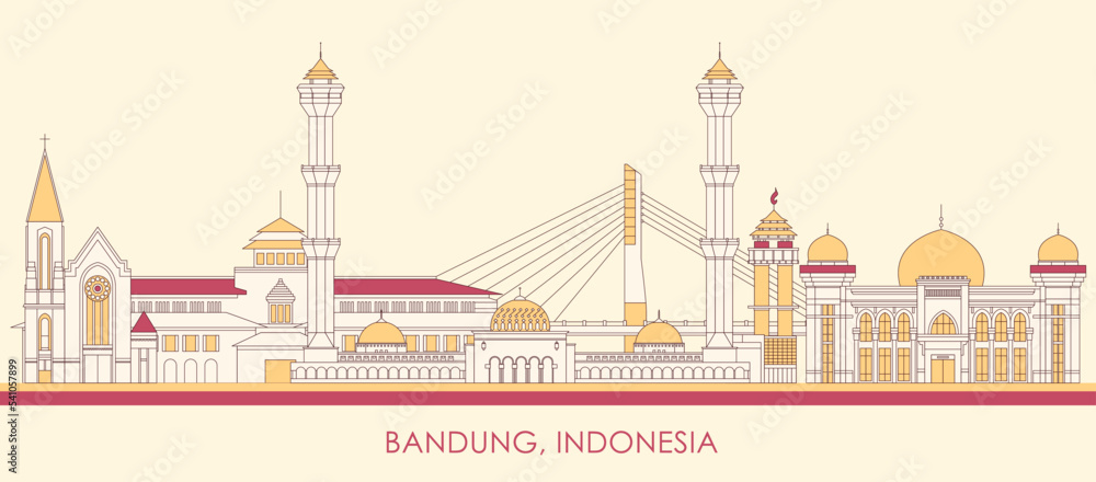 Cartoon Skyline panorama of city of Bandung, Indonesia - vector ...