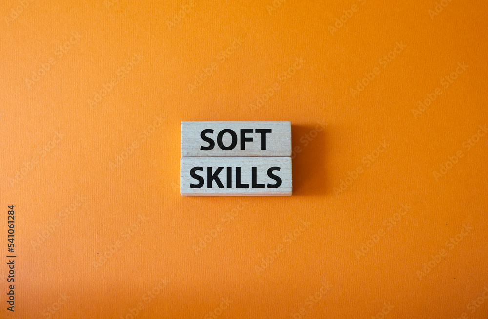 Soft skills symbol. Wooden blocks with words Soft skills. Beautiful ...