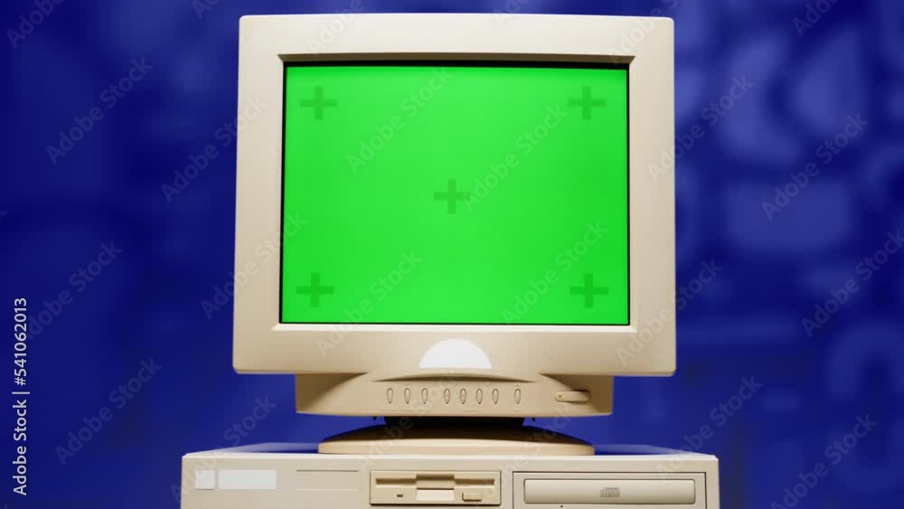 Retro pc with chroma key green screen, Old computer studio close-up ...