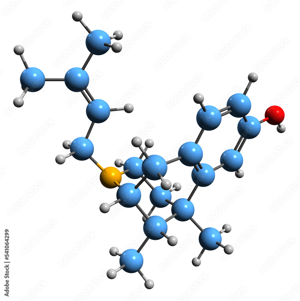 3D image of Pentazocine skeletal formula - molecular chemical structure ...