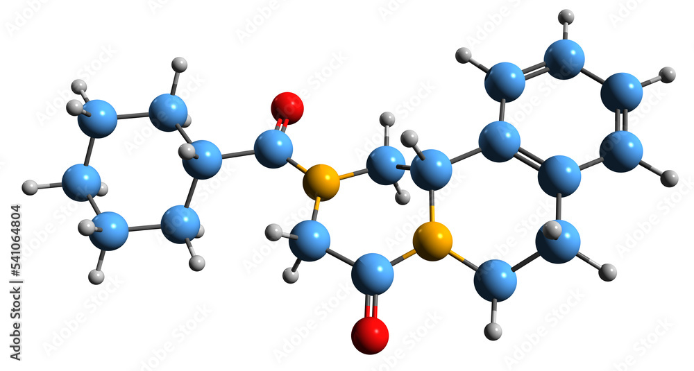 3D image of Praziquantel skeletal formula - molecular chemical ...