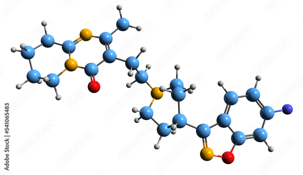 3D image of Risperidone skeletal formula - molecular chemical structure ...