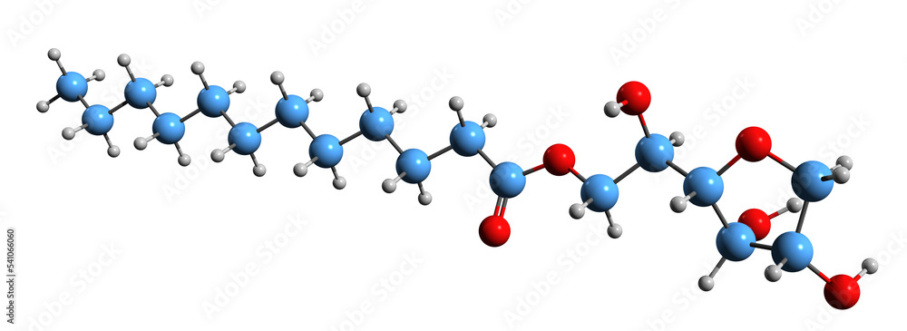3D image of Sorbitan monolaurate skeletal formula - molecular chemical ...