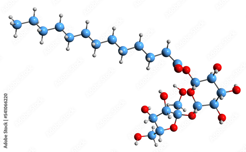 3D image of sucrose laurate skeletal formula - molecular chemical ...
