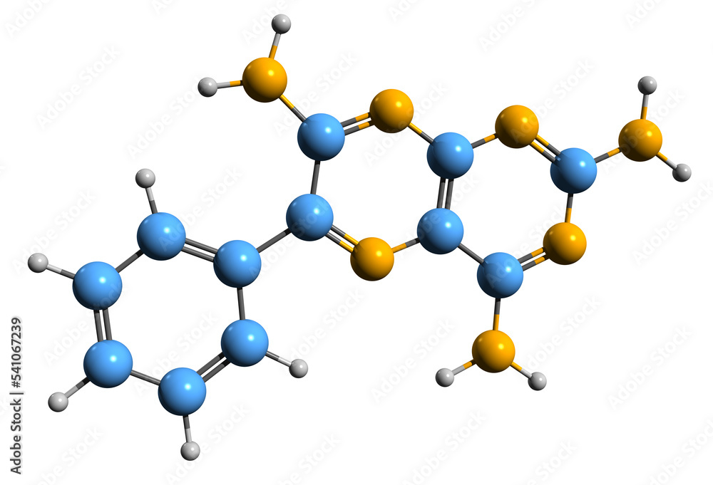 3D image of Triamterene skeletal formula - molecular chemical structure ...