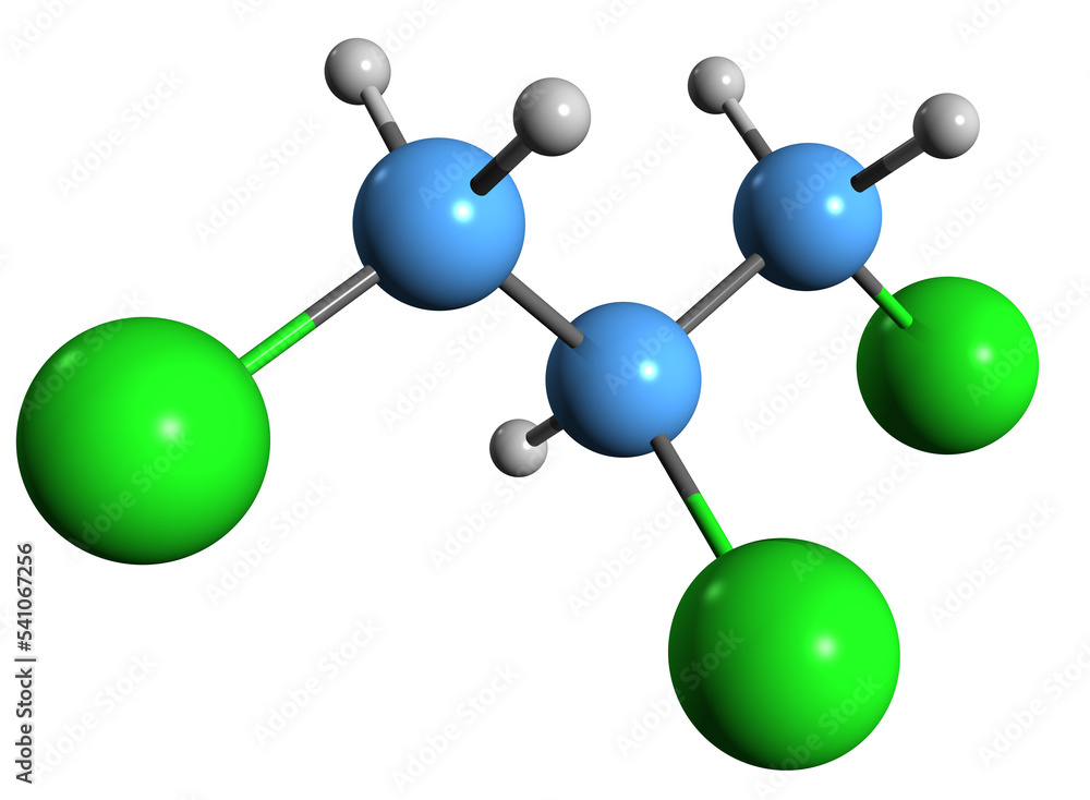 3D image of Trichloropropane skeletal formula - molecular chemical ...