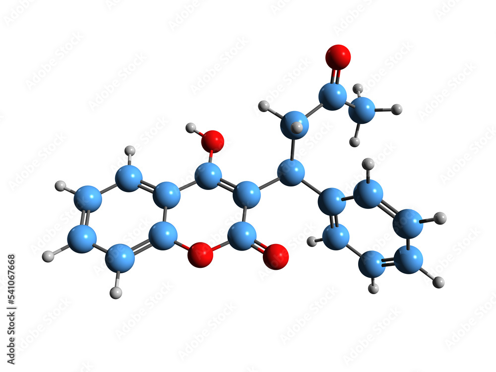 3D image of Warfarin skeletal formula - molecular chemical structure of ...