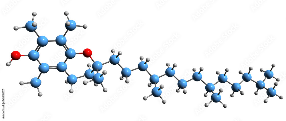 3D image of alpha-tocopherol skeletal formula - molecular chemical ...