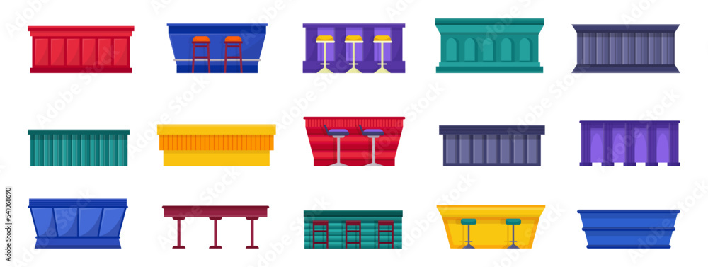 Bar counters with and without stools vector illustrations set ...