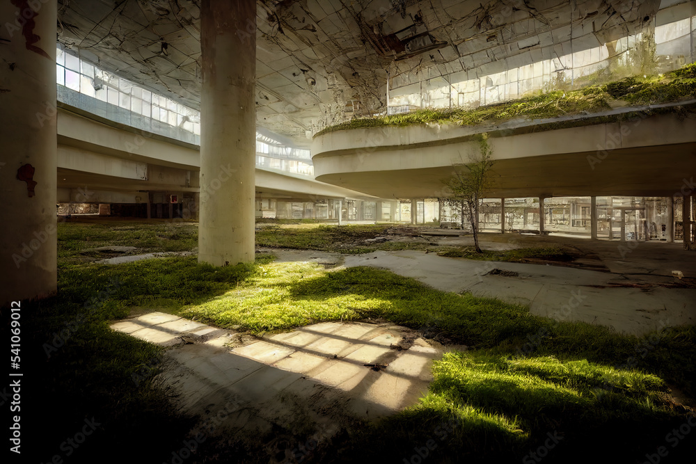 An abandoned department store in America. Dystopian interior of a ...