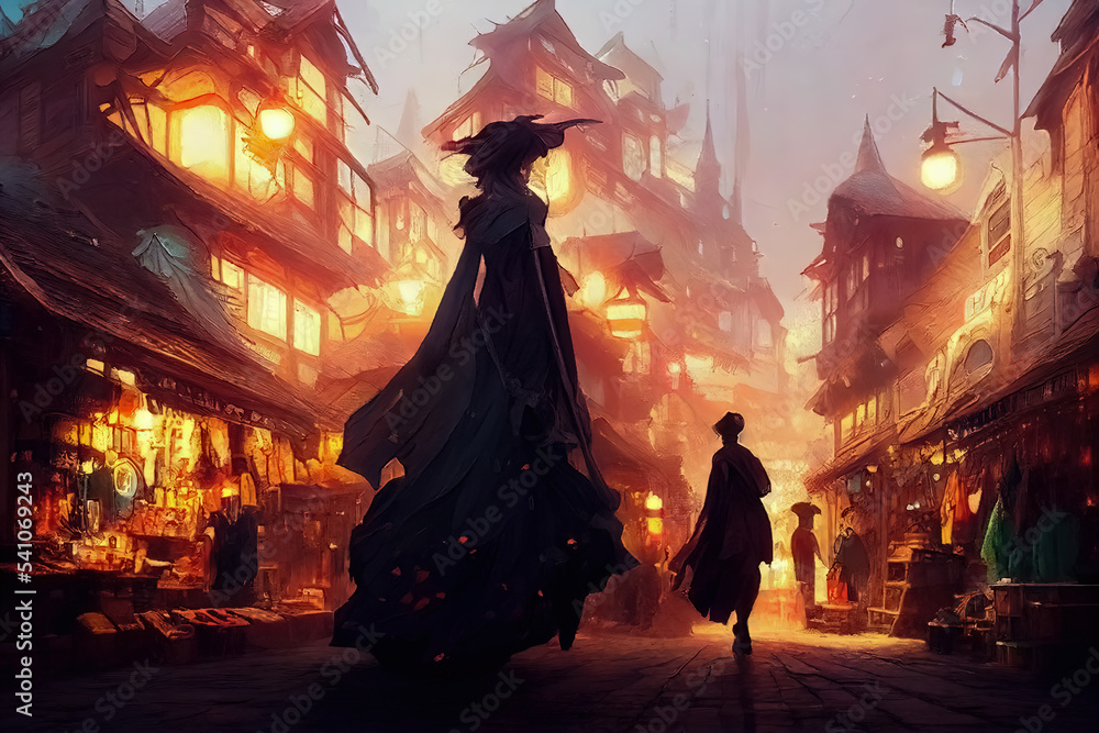 Concept art featuring a silhouette of a tall, giant mage walking ...