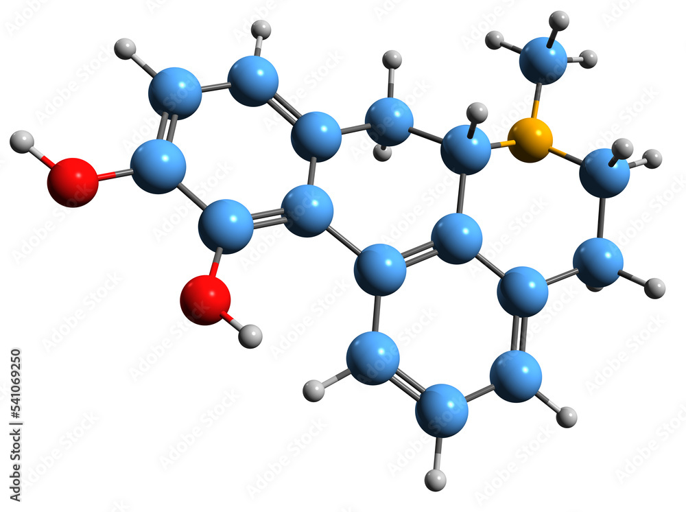 3D image of Apomorphine skeletal formula - molecular chemical structure ...