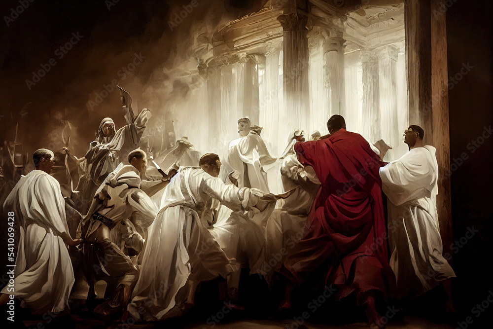 3D rendering of the assassination of Julius Caesar. Historic ...