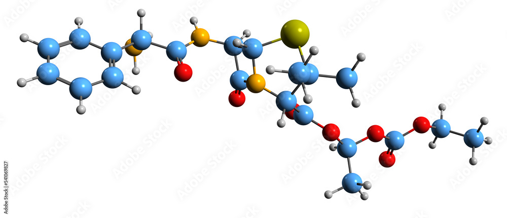 3D image of Bacampicillin skeletal formula - molecular chemical ...