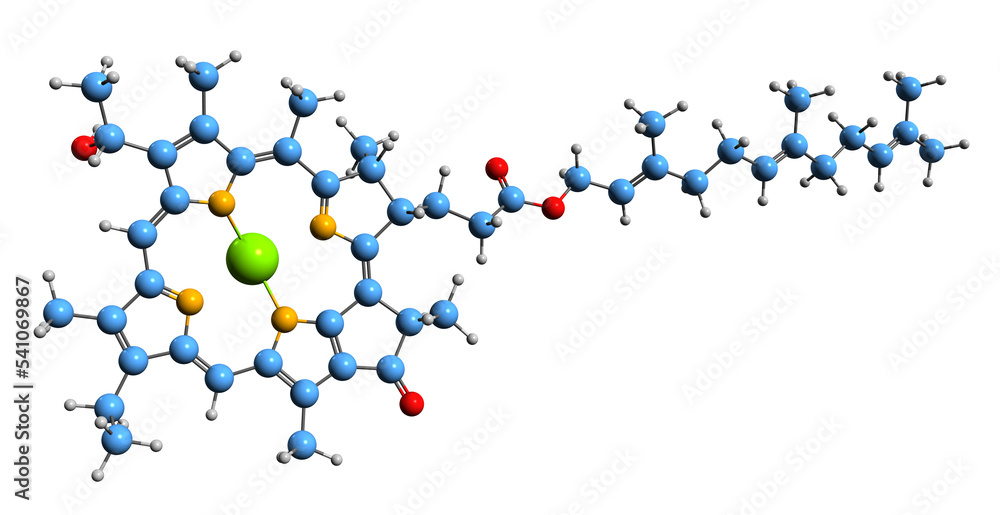 3D image of Bacteriochlorophyll c skeletal formula - molecular chemical ...