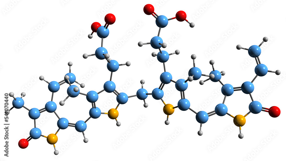 3D image of Bilirubin skeletal formula - molecular chemical structure ...