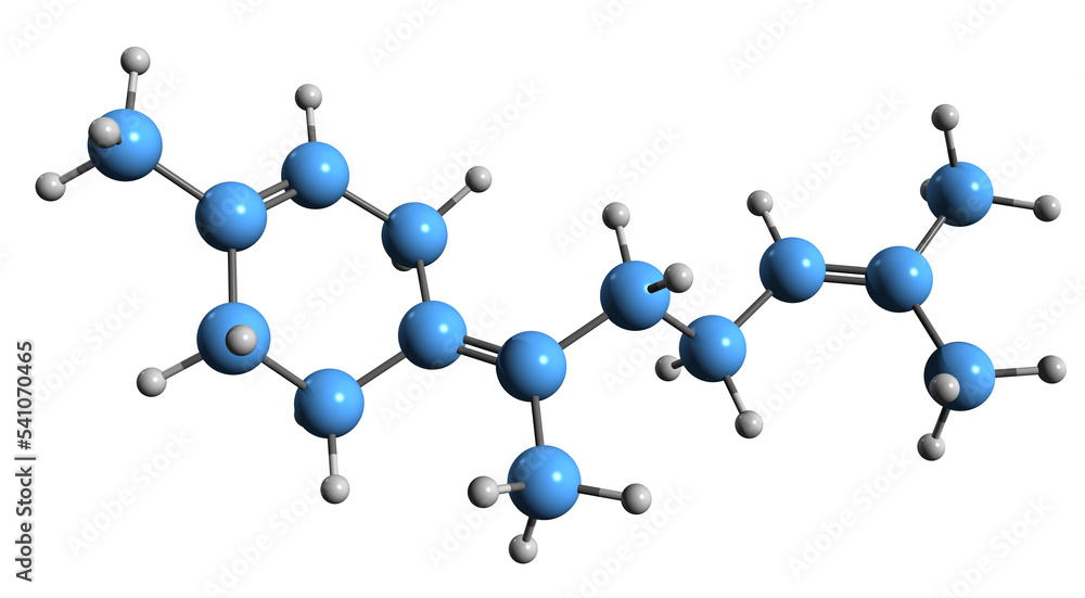 3D image of Bisabolene skeletal formula - molecular chemical structure ...