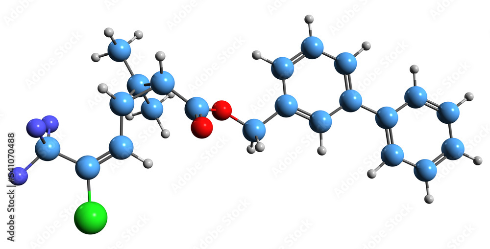 3D image of Bifenthrin skeletal formula - molecular chemical structure ...