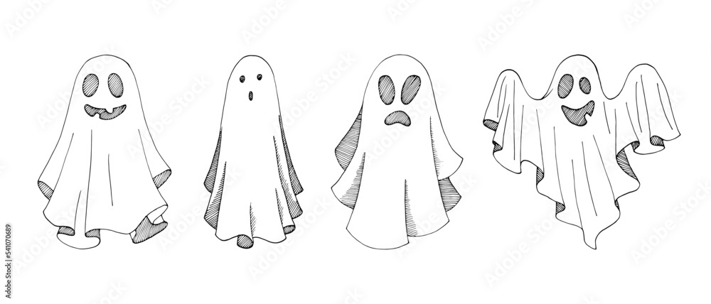 Ghost. Halloween animal. Vector Hand Drawn. Line art. Sketch ...