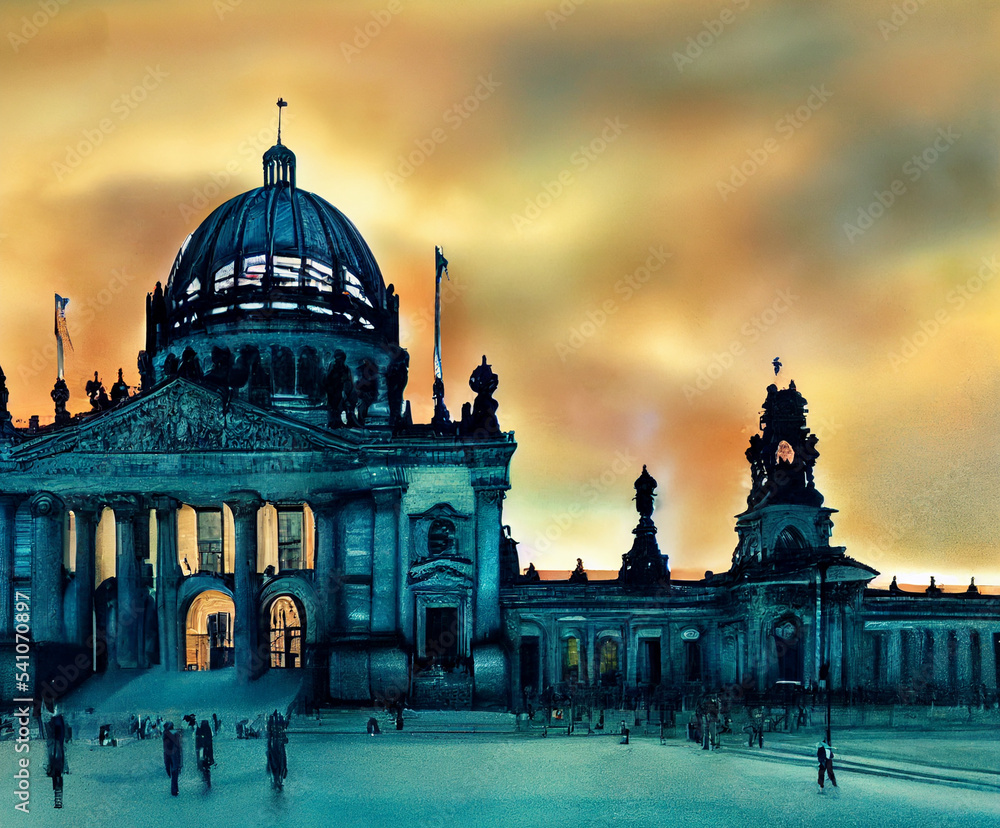 Vivid drawing of the Reichstag building in Berlin Stock Illustration ...