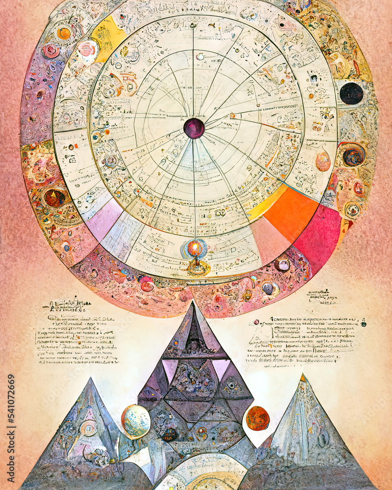 Celestial chart, imaginary moon chart, alchemy, esoteric, celestial ...