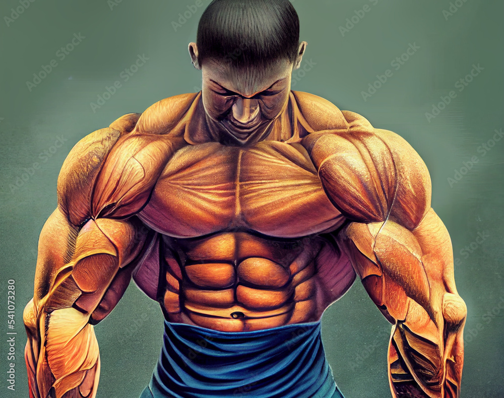 The structure of the muscles in a man during training with dumbbells ...