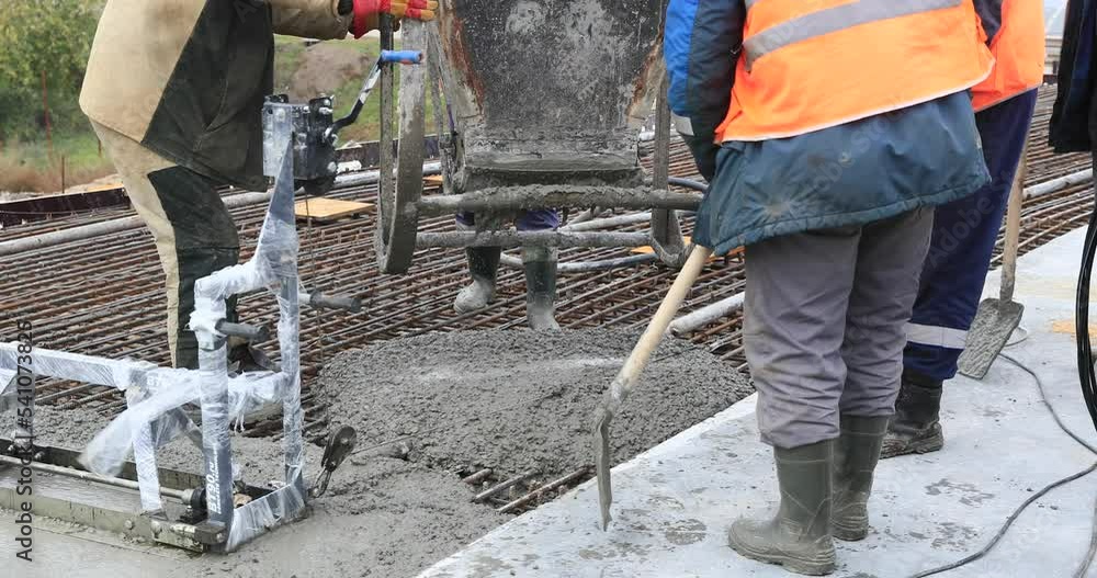 Concrete concrete slab. Working concrete foundation, rebar, pouring ...