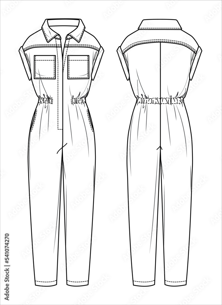 Vector Woman Drop Shoulder Jumpsuit Technical Drawing Sleeveless