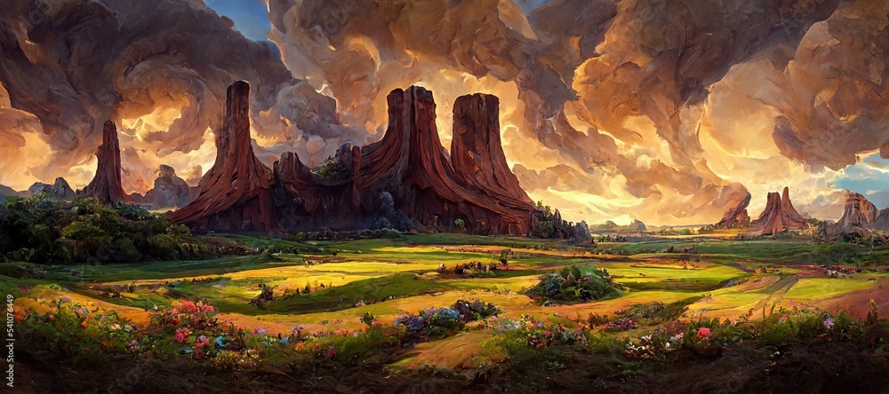 Awe inspiring sandstone butte pillar rock formations, ancient inscribed ...