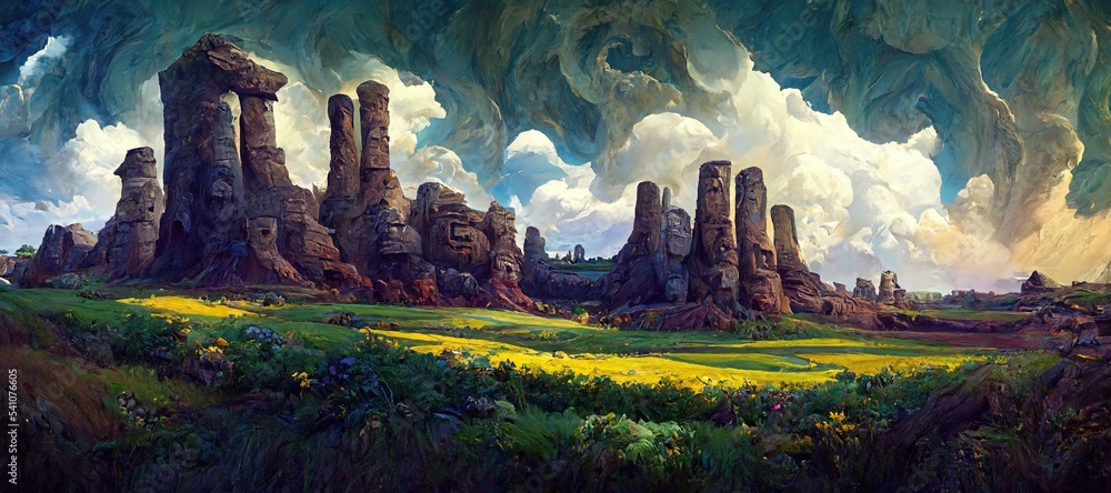 Awe inspiring sandstone butte pillar rock formations, ancient inscribed ...