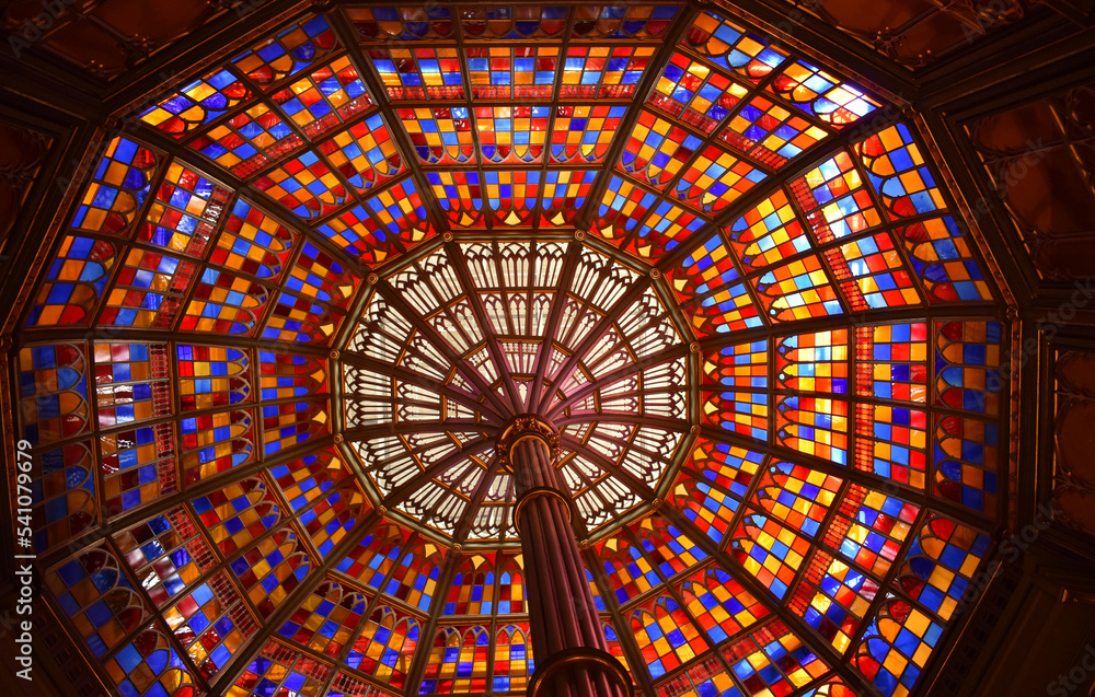 Overhead stained-glass arched ceiling oval Stock Photo | Adobe Stock