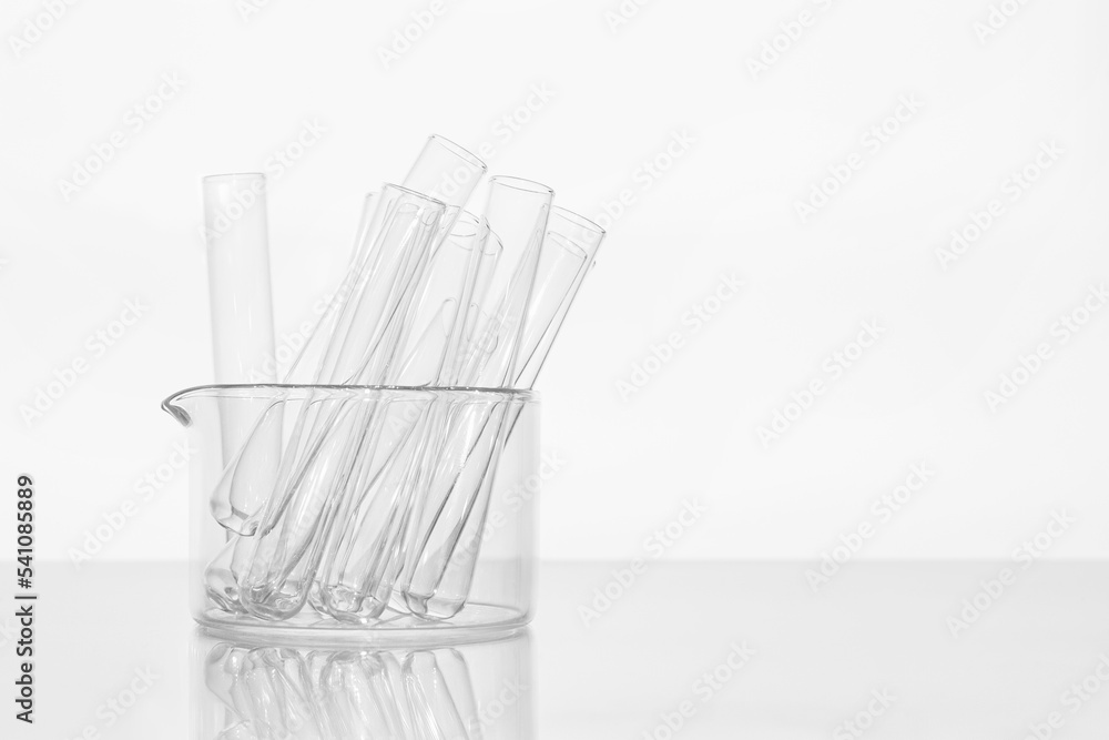 Transparent glass test tubes on a white background, laboratory, medical ...