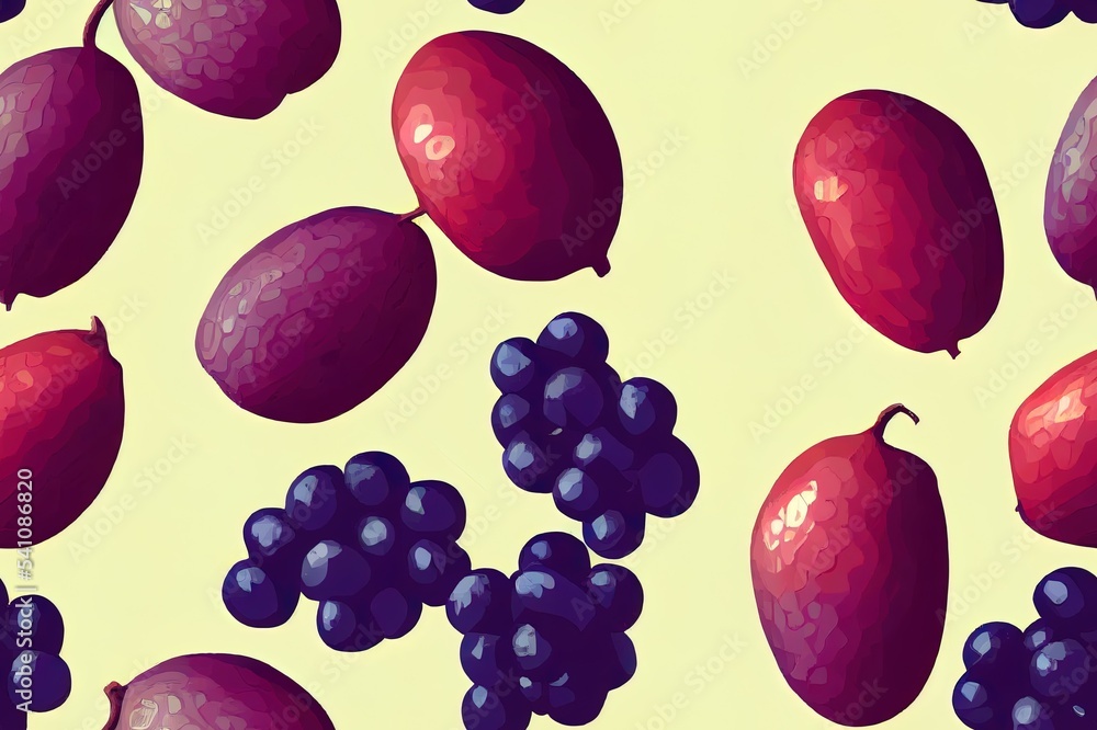 Hand drawn colorful acai. 2d illustration seamless pattern of acai with ...