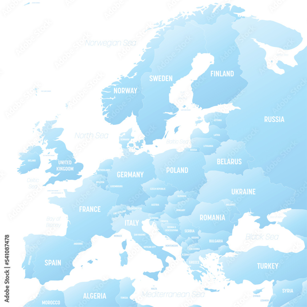 Europe map detailed political map with lables Stock Vector | Adobe Stock