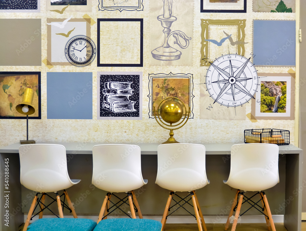 A modern geography class, with the required accessories, a globe, a ...