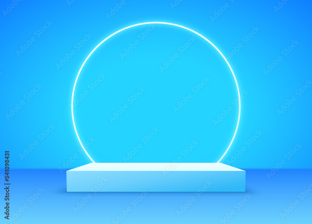 Product podium background 3d display stand neon circle room. Show ...
