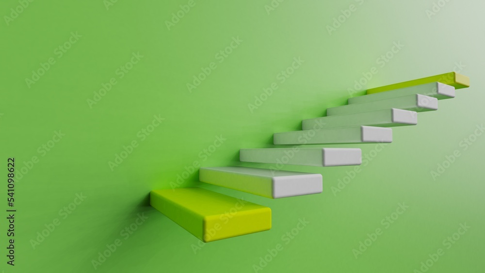 White stairs leading to yellow top and bottom step under lime green ...