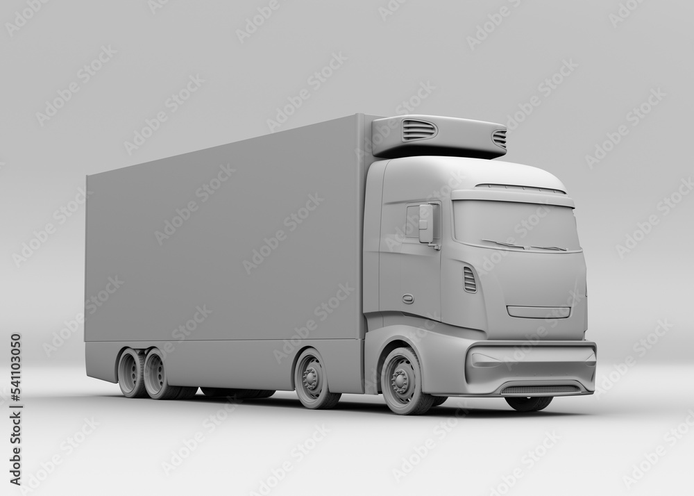 Clay rendering of heavy truck with reefer container. Cold chain concept ...