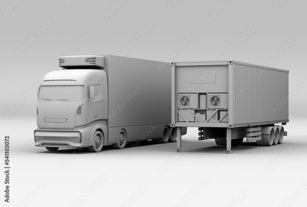Clay rendering of electric truck with reefer container and single ...