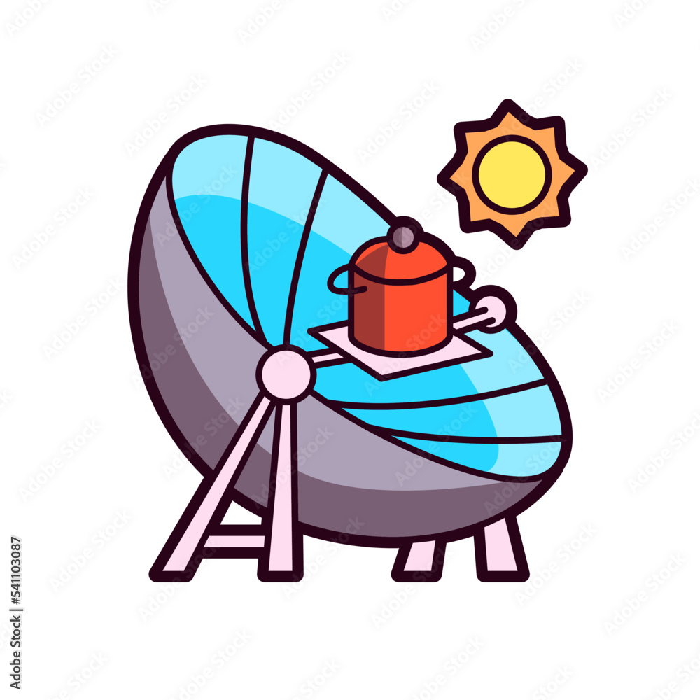 Solar oven concept icon. Renewable sources. Parabolic cooker. Sun ...