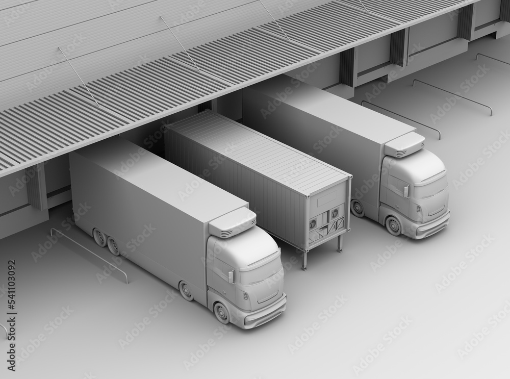 Clay rendering of electric trucks with reefer container and single ...