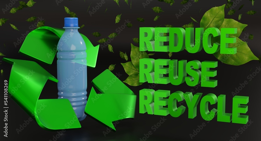 3d rendering of plastic bottle with green recycling symbol around it ...