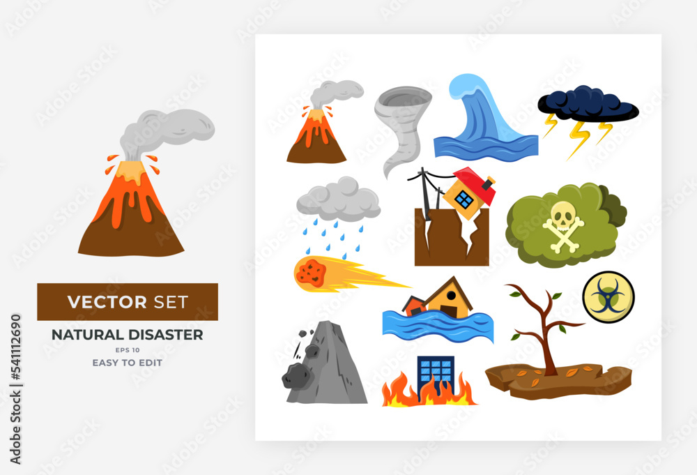 Natural disaster colorful set vector illustrations. collection of ...